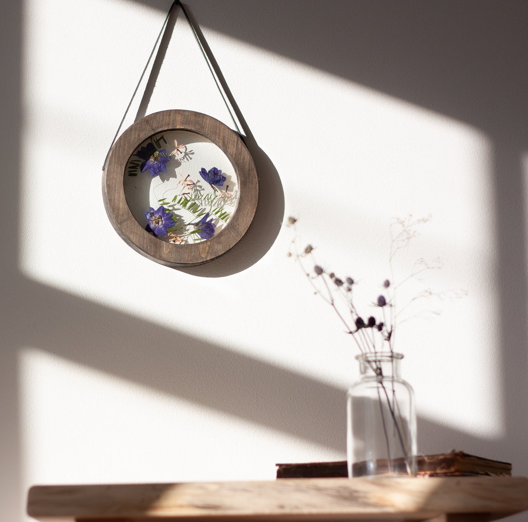 Pressed Flower Frame - Round Framed Wall Decor 8" - Real Flowers ...