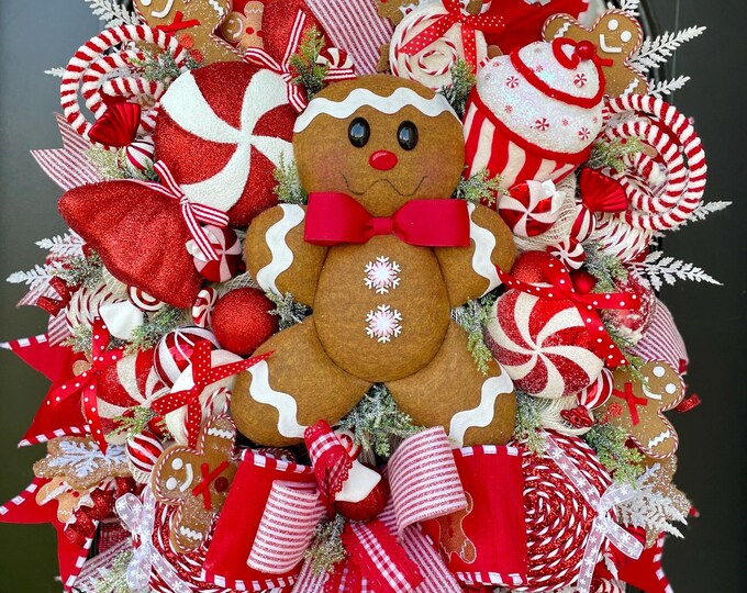 Gingerbread Christmas Wreath, Deluxe Christmas Wreath, Traditional ...