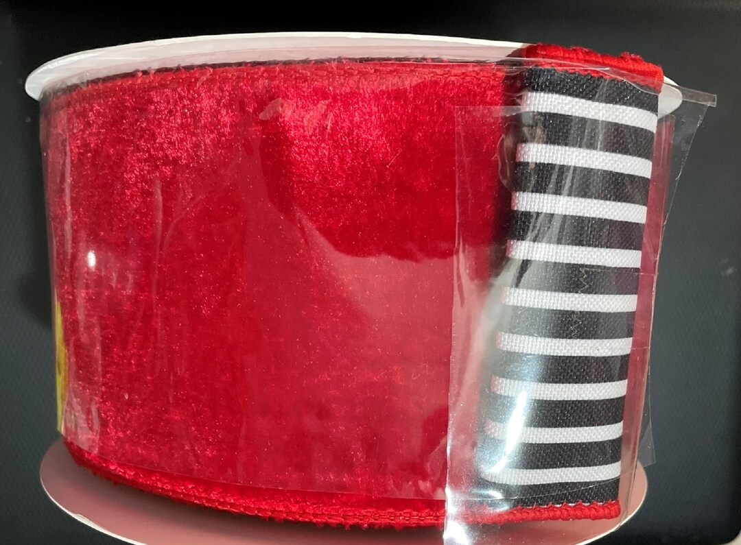 10 Yards, 4 Inch Wired Ribbon. Red Velvet Reversible Ribbon. Red Black ...