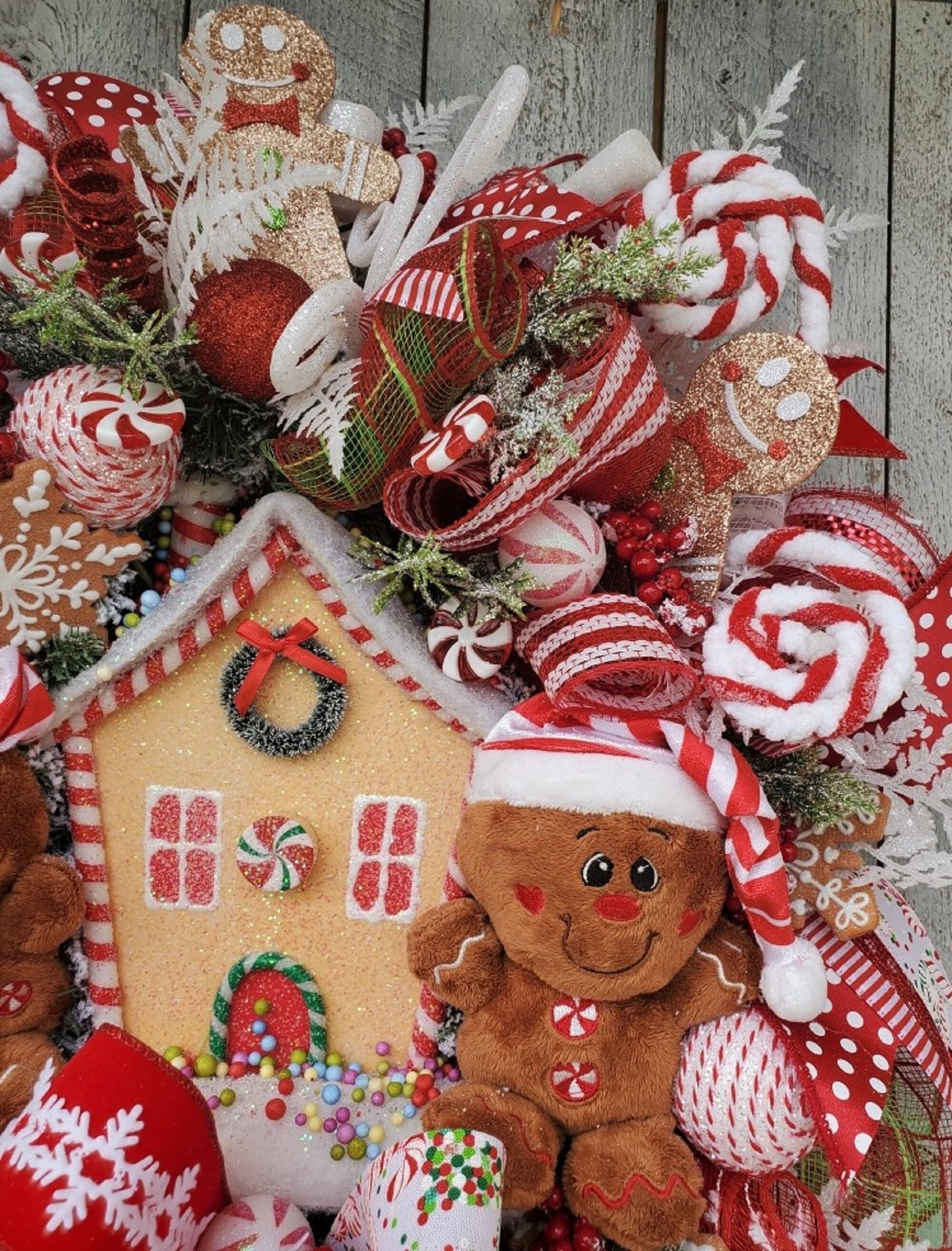 Gingerbread Wreath Christmas Wreaths Front Door Peppermint | Etsy