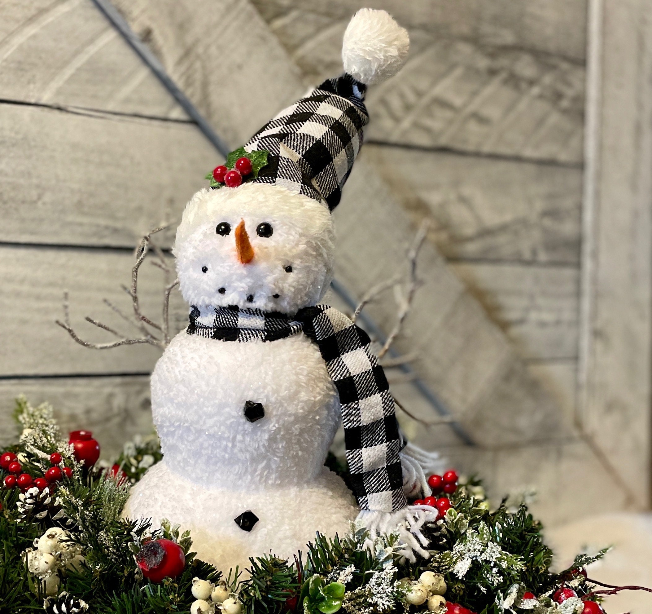 Buffalo Plaid Snowman Christmas Centerpiece: Farmhouse Holiday Table ...