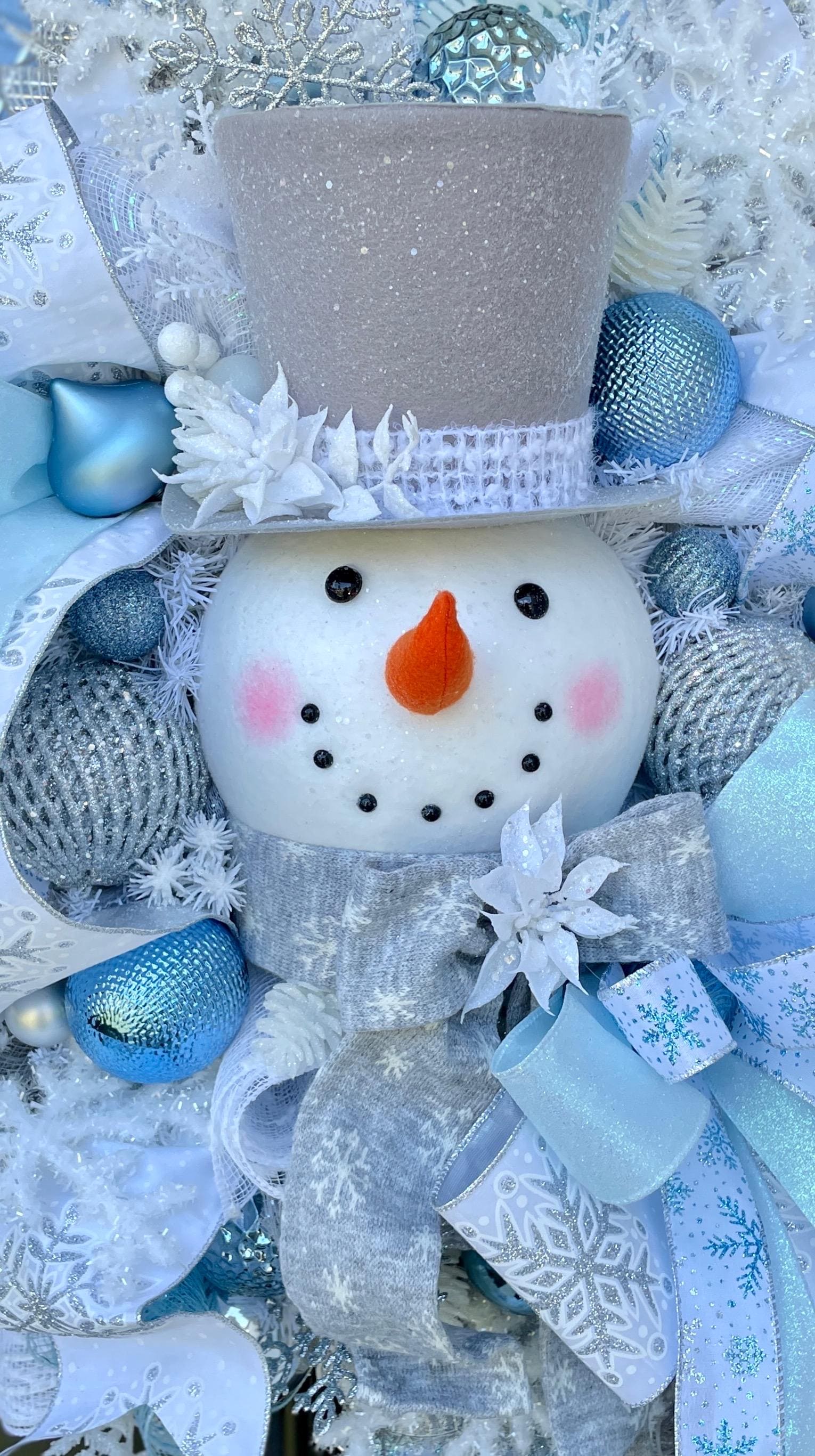 Blue Snowman Christmas Wreath: Icy Holiday Front Door Decor - Etsy