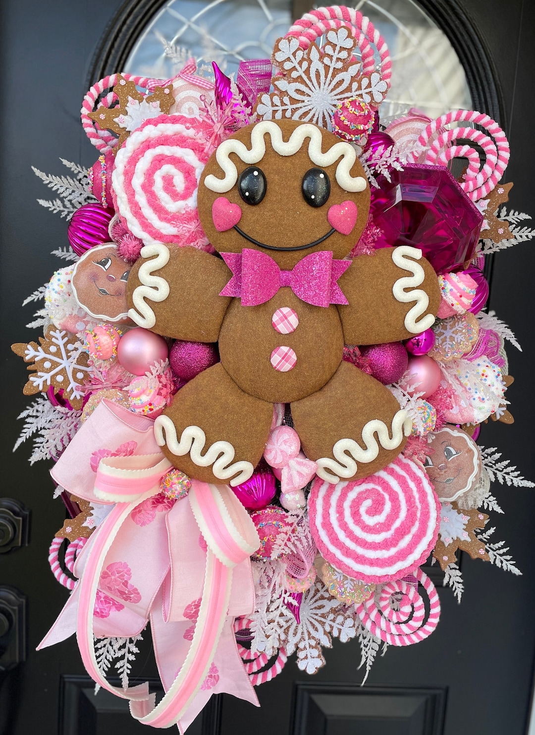 Pink Gingerbread Christmas Wreath, Candyland Christmas Wreath ...