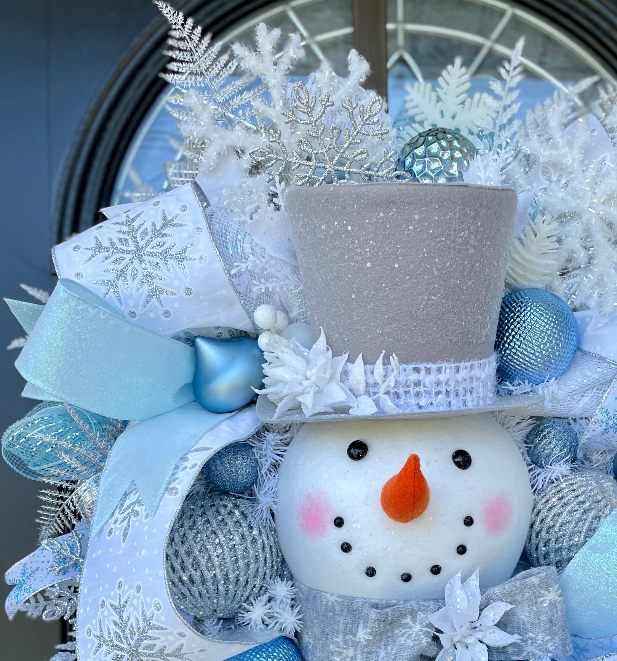 Blue Snowman Christmas Wreath: Icy Holiday Front Door Decor - Etsy