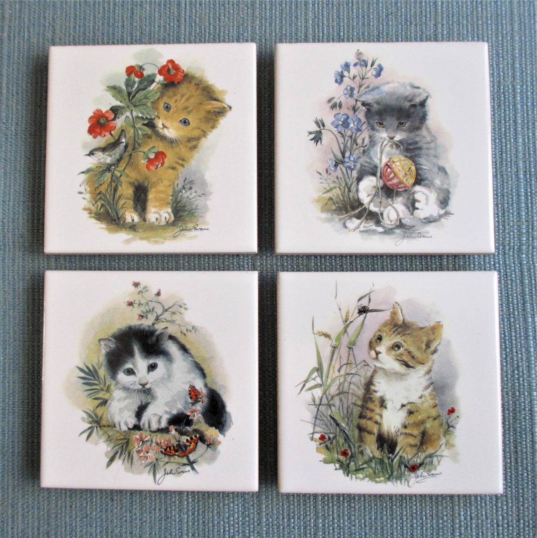 Playful Kittens, Kittens, Cats, Coaster, Tile Coasters, Coaster Set ...
