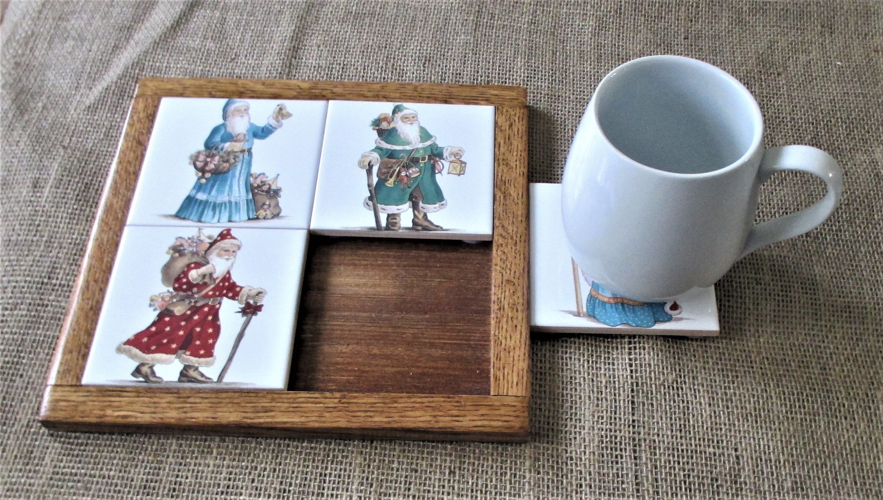 Santa, Tile Coasters, Coaster Set, Old World Santa, Ceramic Tile ...