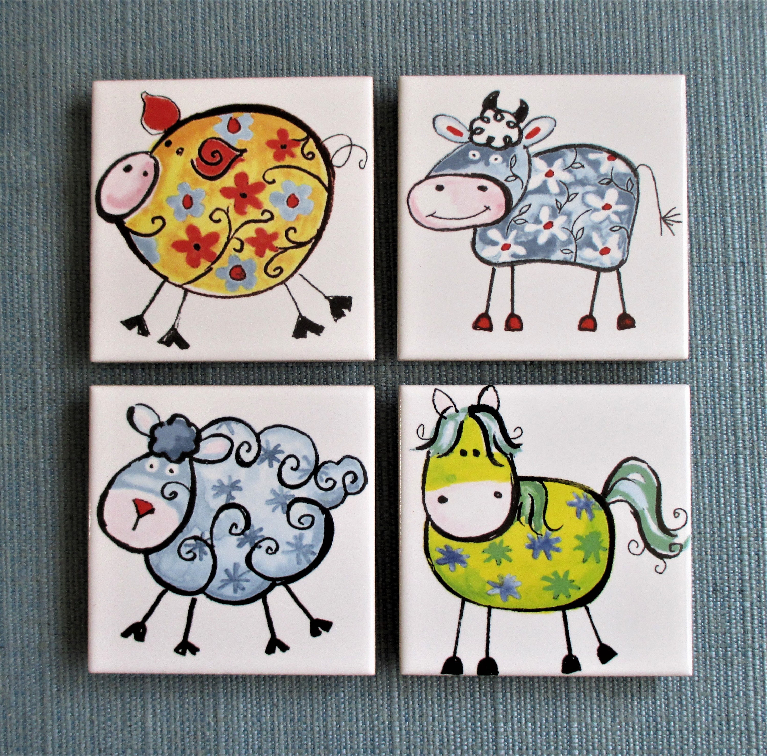 Farm Animals Coaster Set Tile Coasters Ceramic Tile - Etsy