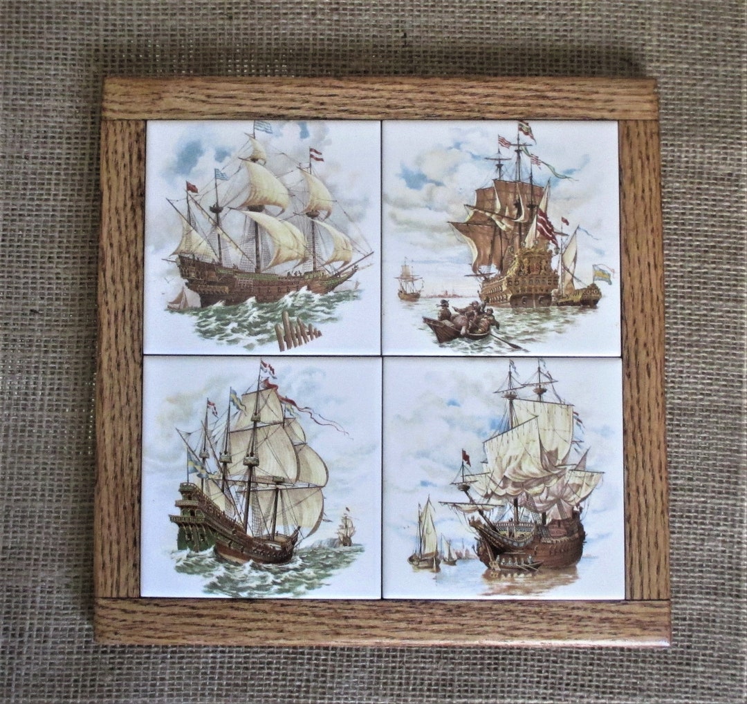 Sailing Ships, Coaster Set, Tile Coaster Set, Tile Coasters, Clipper ...