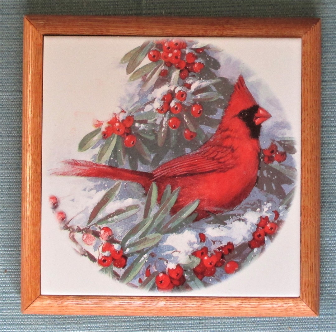 Cardinal With Berries, Trivet, Tile Trivet, Hot Plate, Wall Art, Wall ...