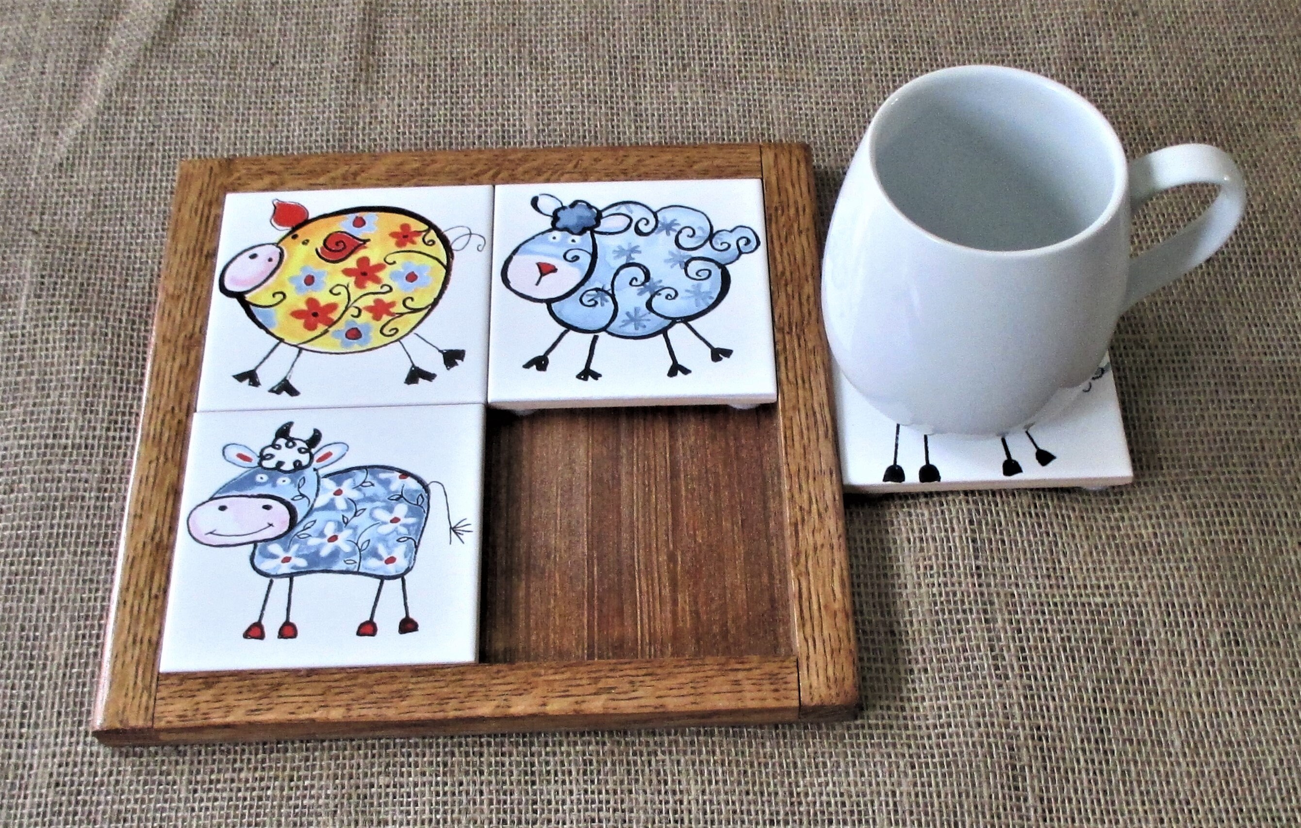 Farm Animals, Coaster Set, Tile Coasters, Ceramic Tile Coasters ...