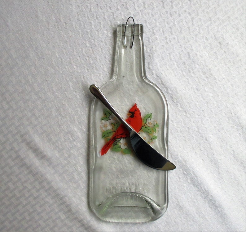Cardenal rojo cardinal pájaro botella derretida vidrio - Etsy España