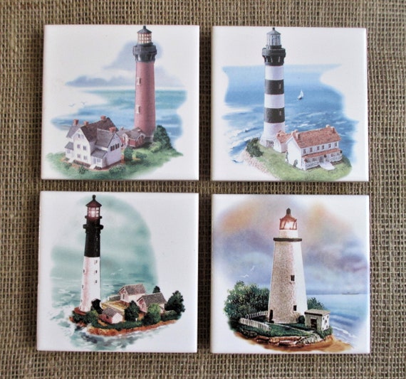 Coaster Set Carolina Lighthouses Coasters Ceramic Tile | Etsy