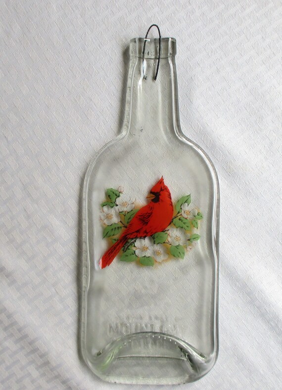 Cardenal rojo cardinal pájaro botella derretida vidrio | Etsy