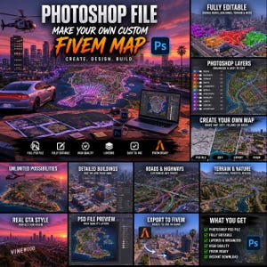 Fivem Custom Map Photoshop Template | Editable PSD Map File | GTA RP ...