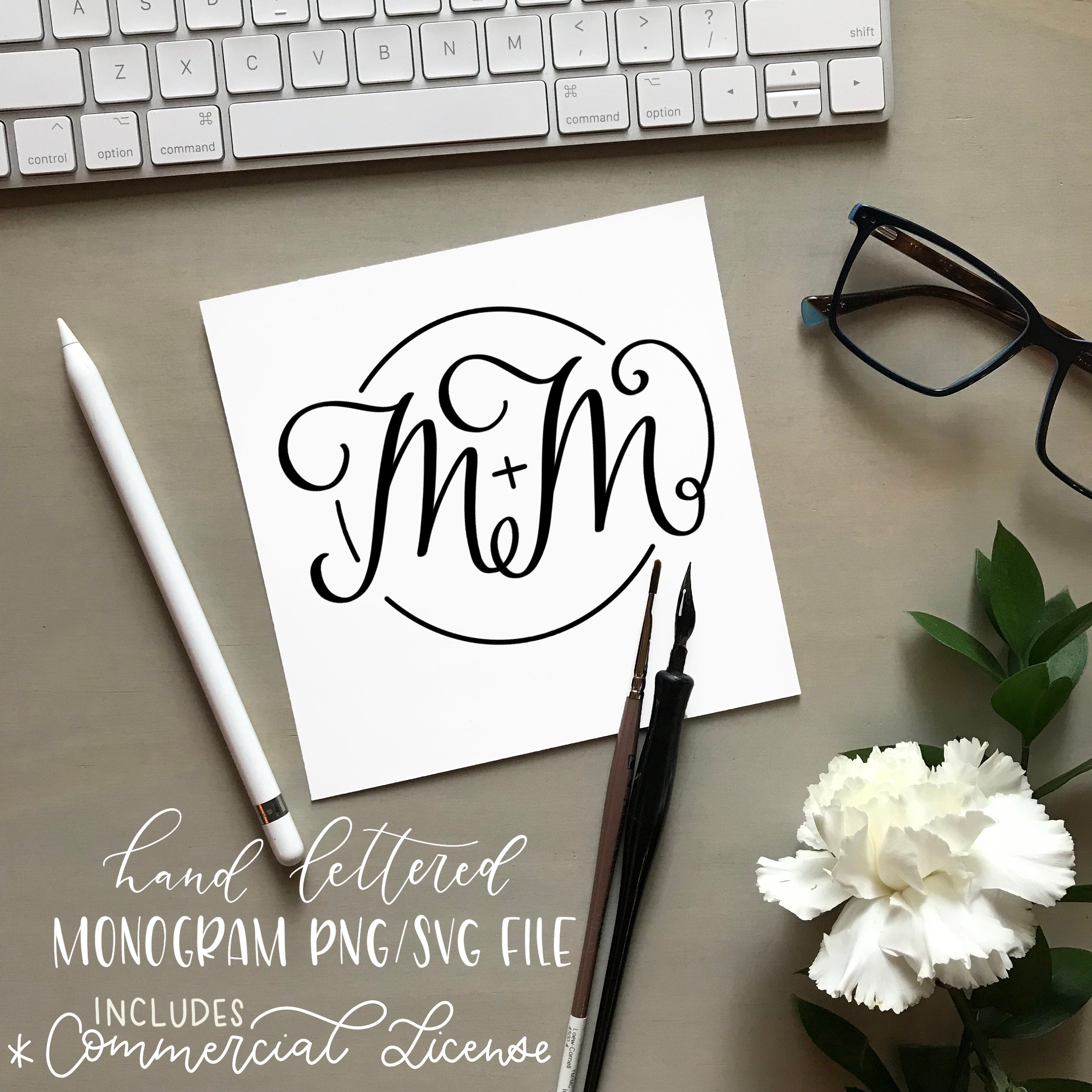 MM PNG SVG File Hand Lettered Monogram Handmade Cut File - Etsy