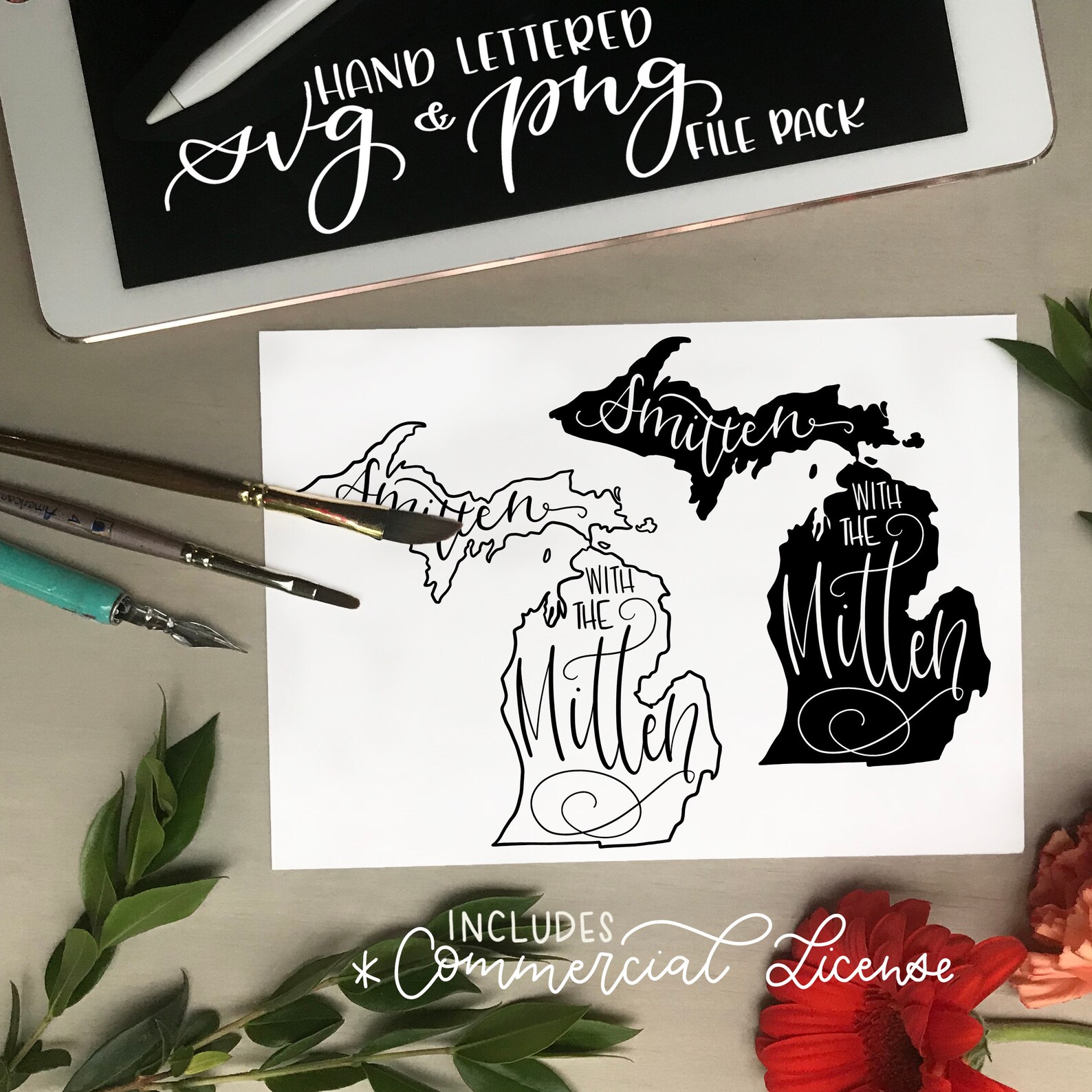 SMITTEN With the MITTEN Svg Png File, Michigan Outline, Hand Lettered ...