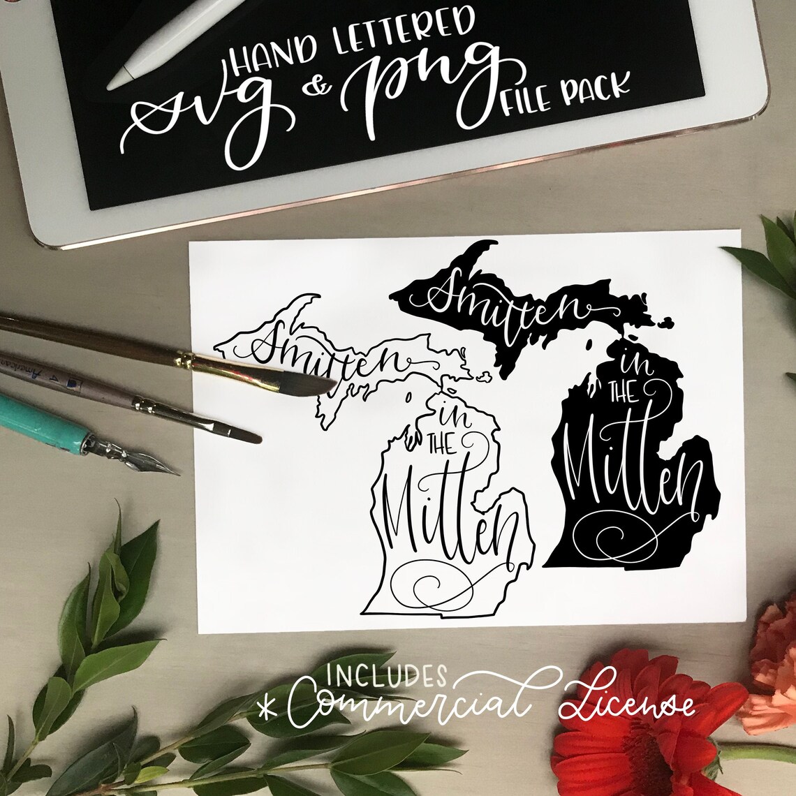 SMITTEN in the MITTEN Svg Png File, Michigan Outline, Hand Lettered Cut ...
