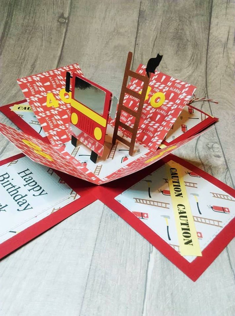 Red Fire Engine, Fireman. Exploding Box Card. Fireman Card, Pop up Card ...