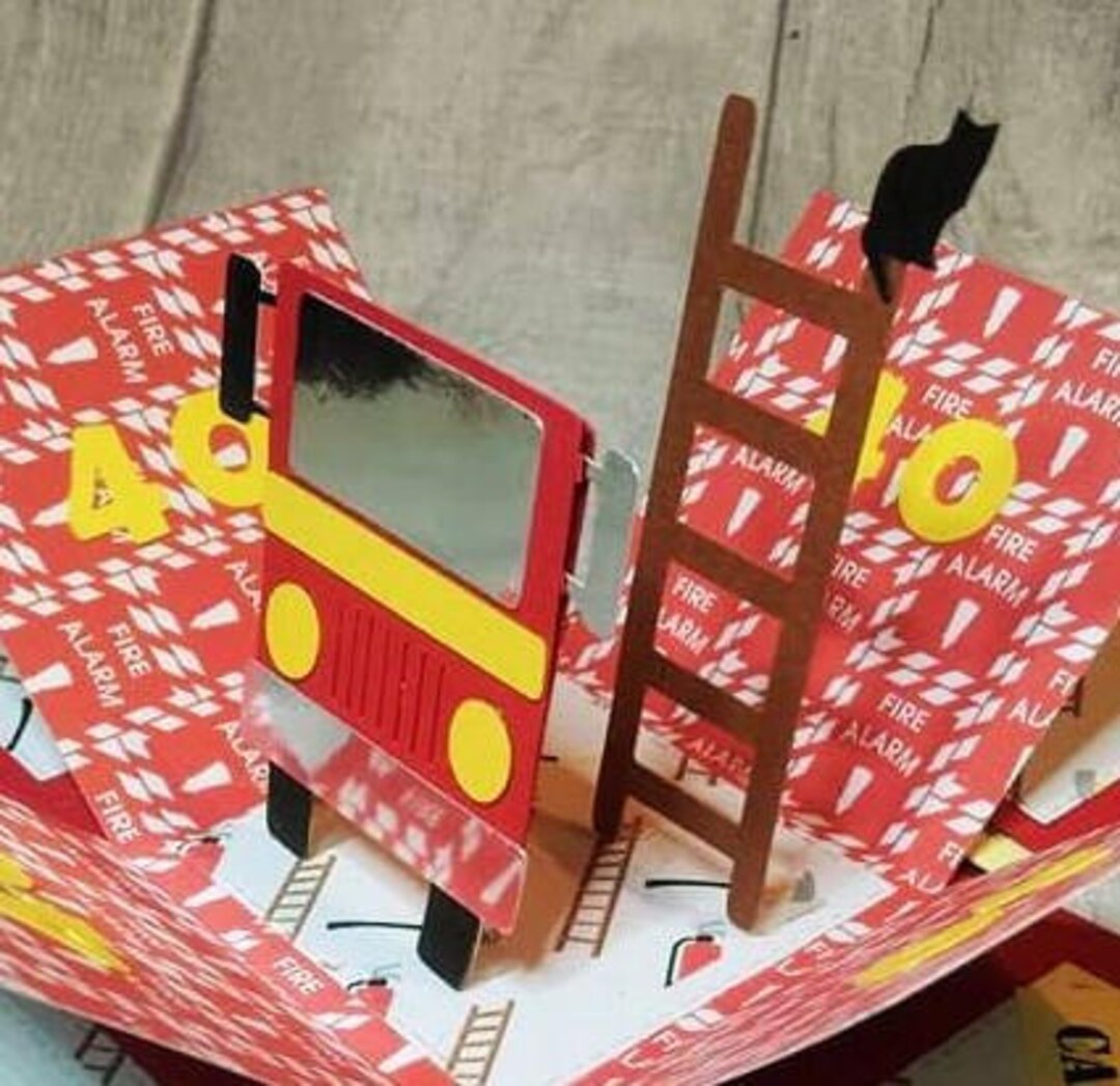 Red Fire Engine, Fireman. Exploding Box Card. Fireman Card, Pop up Card ...