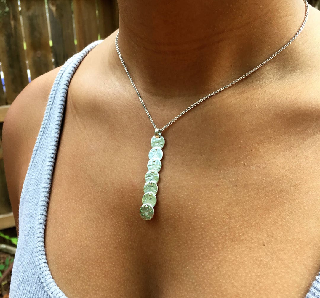 Hammered Disc Necklace Sterling Silver Disc Necklace Dangle - Etsy