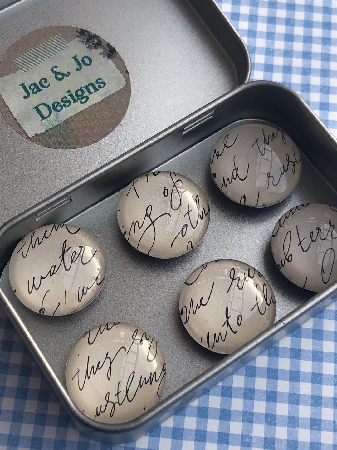 Set of Six Glass Magnets Script Calligraphy Work Gift - Etsy