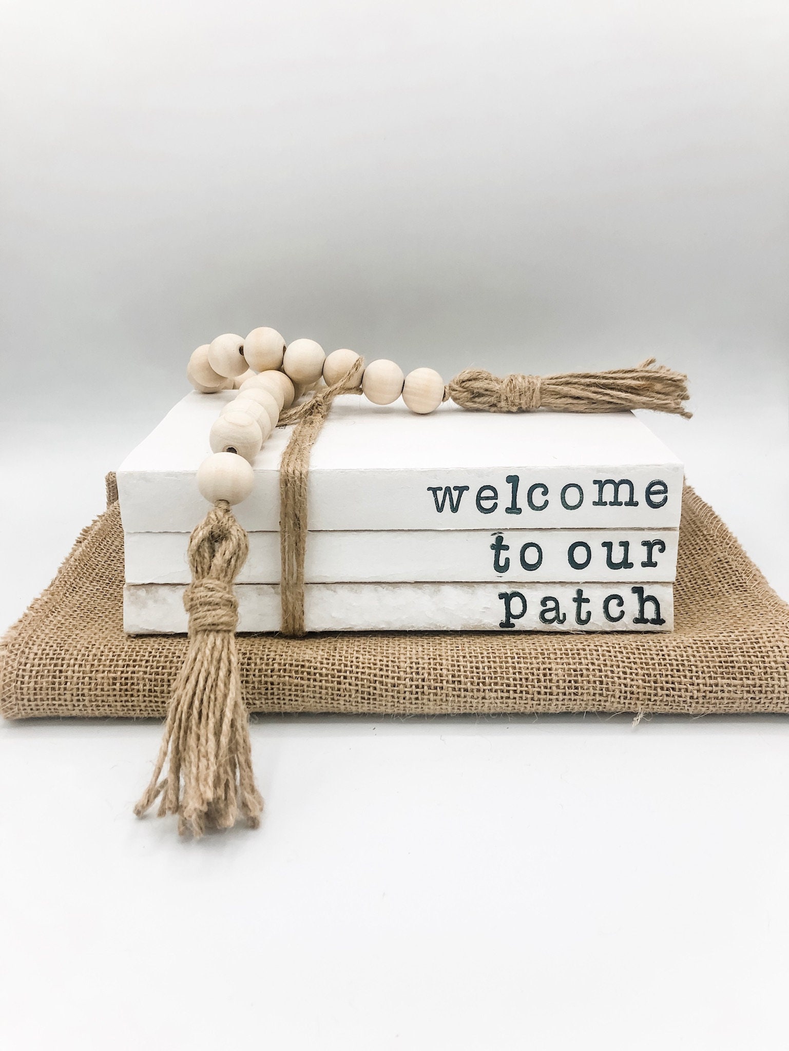 Stamped Book Stack Welcome to Our Patch Stacked Books - Etsy