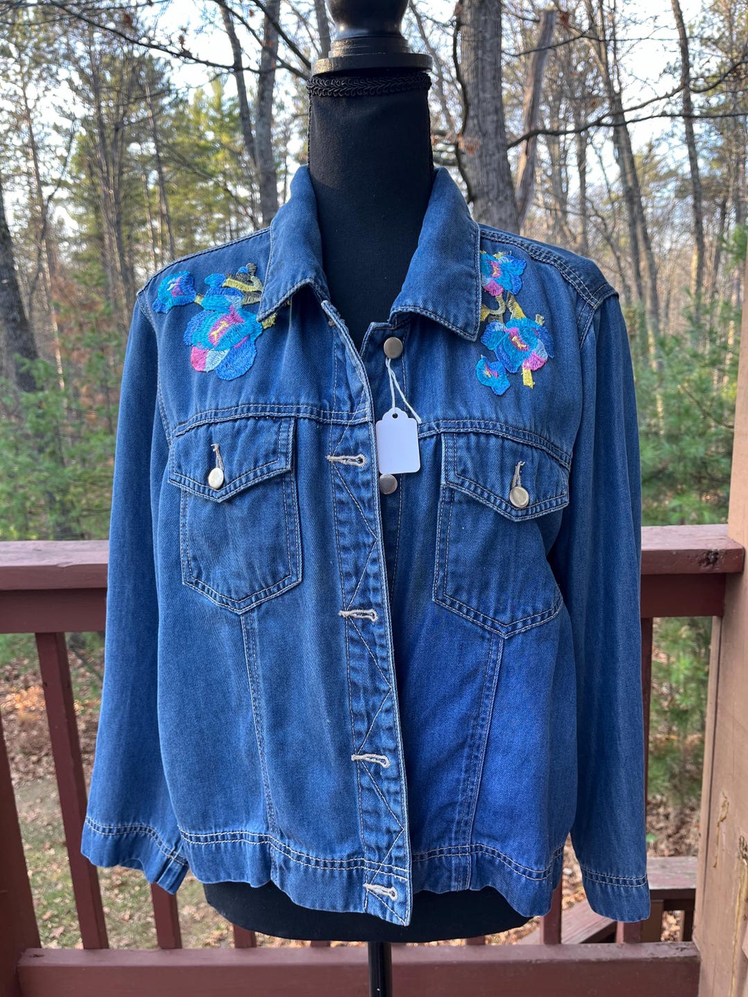 Hand Stitched Denim Jacket Size Petite Medium - Etsy