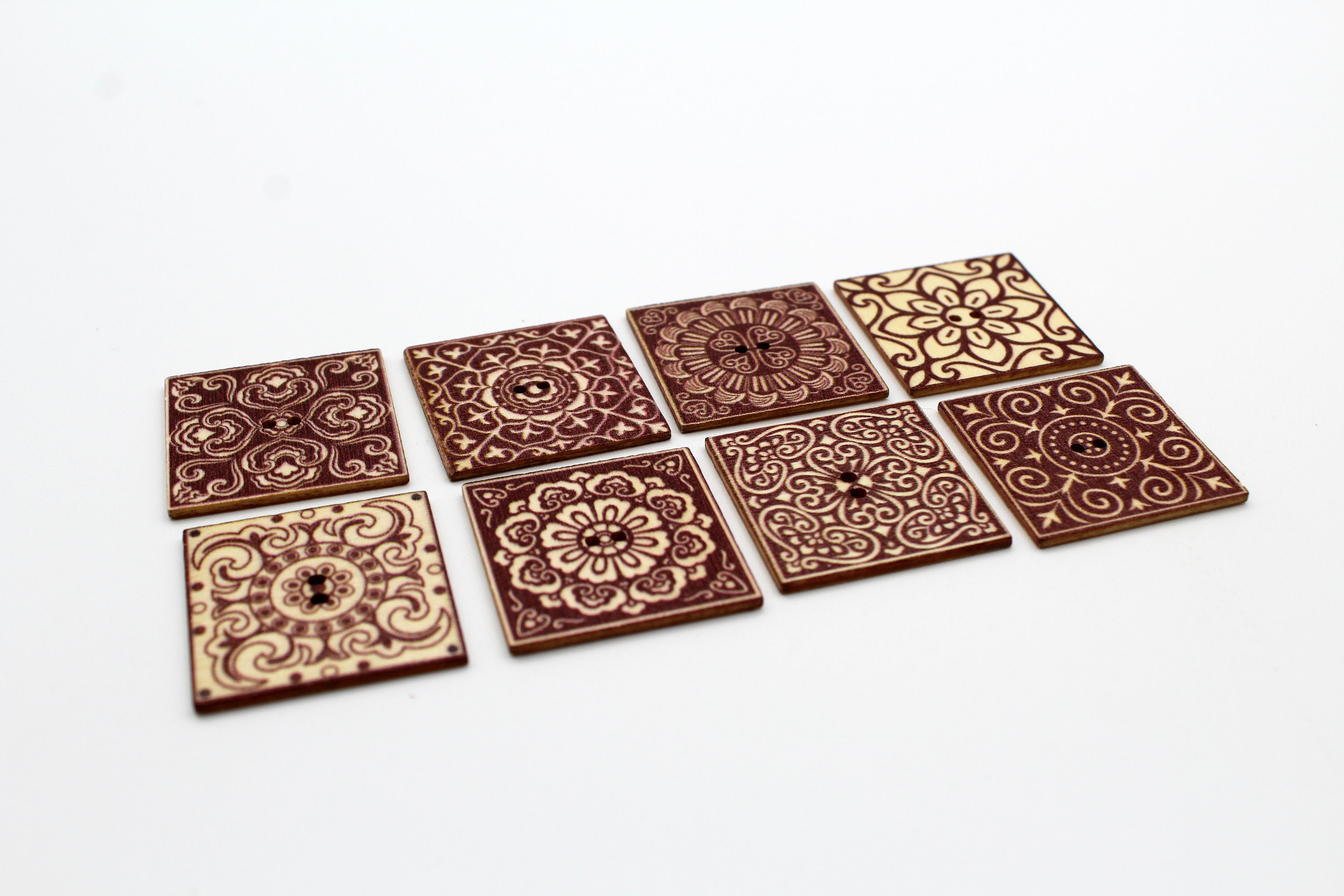 Square Buttons. Brown Mandala Tile Wooden Buttons. 8 Buttons - Etsy