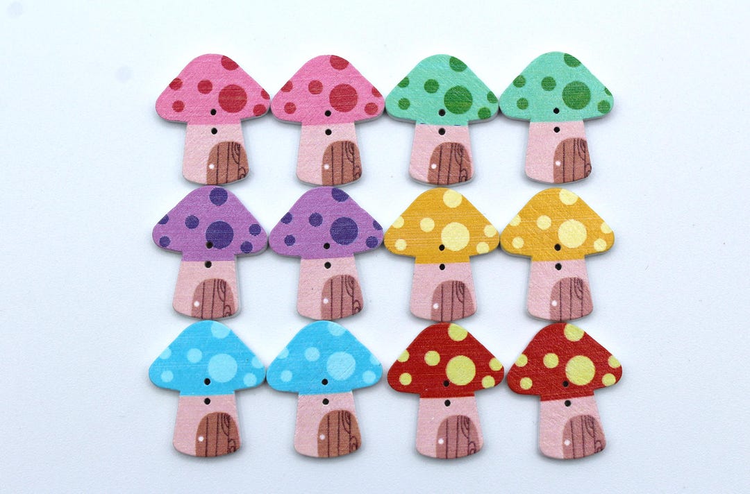 Mushroom Wooden Buttons. Craft Decorative Buttons. 12 Buttons. - Etsy