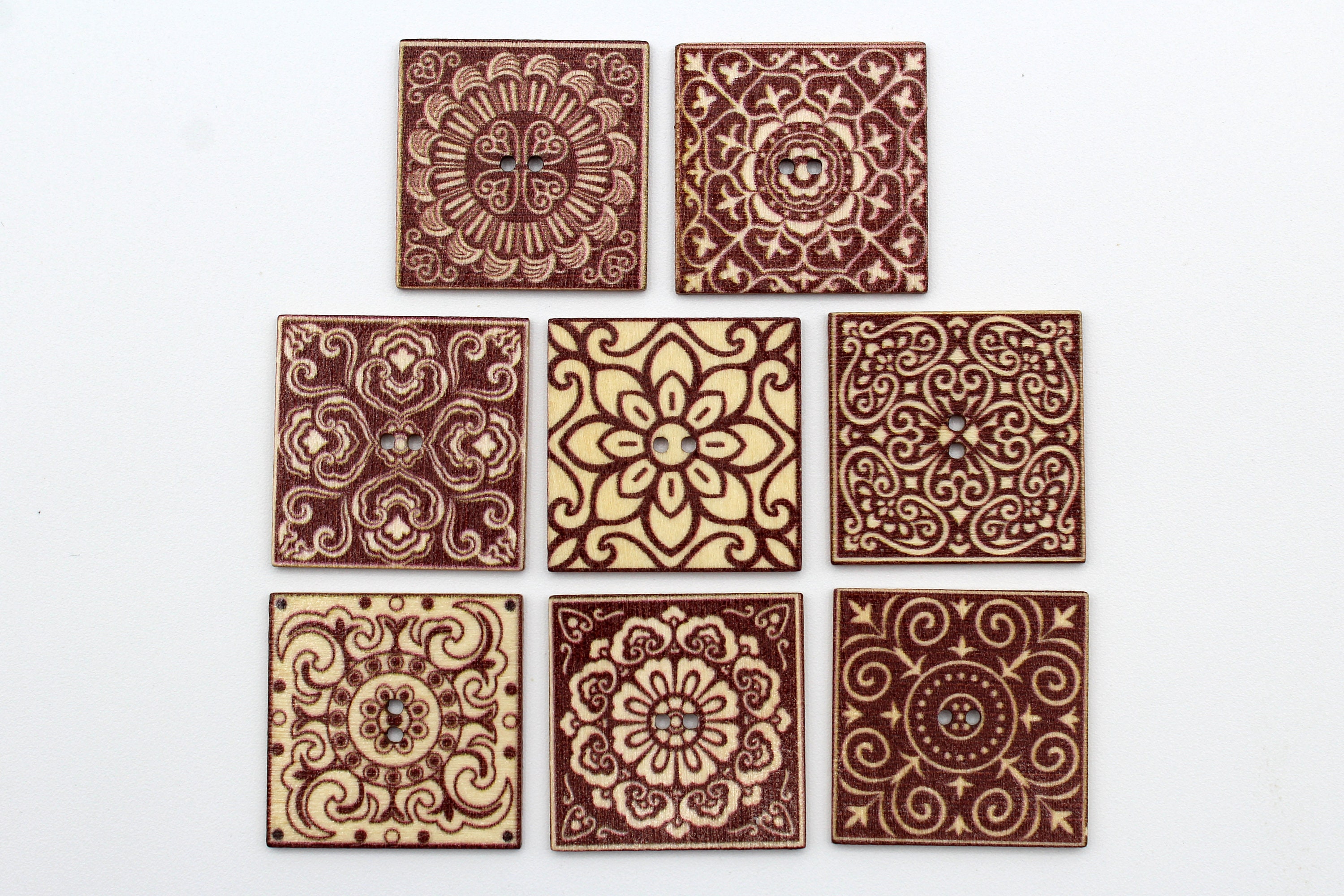 Square Buttons. Brown Mandala Tile Wooden Buttons. 8 Buttons - Etsy