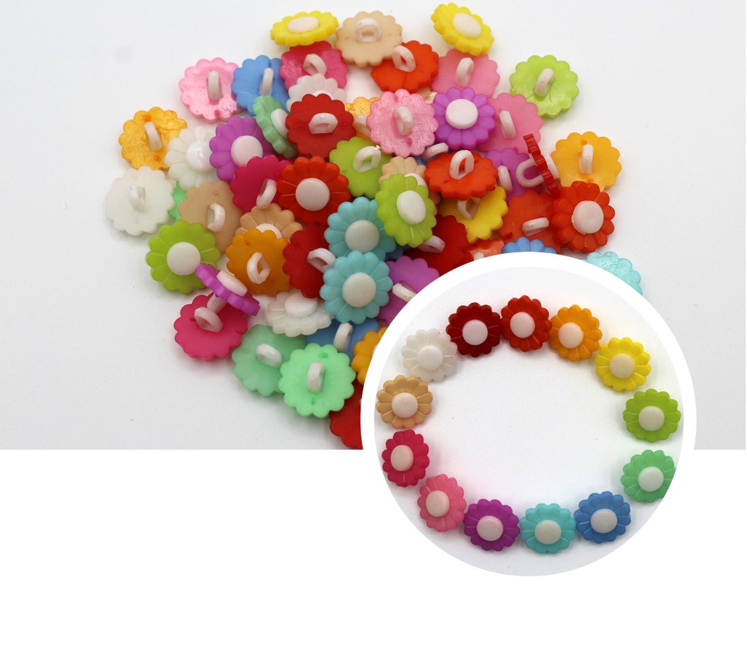 65 Small Buttons, 15 Mm Sunflowers Shape Plastic Buttons. Set of 13 ...