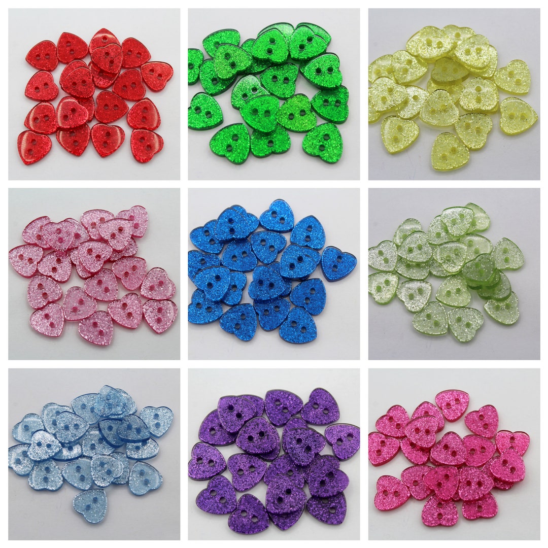 Small Glitter Buttons. Heart Shape 12x13mm 20 Pcs, Two Holes Buttons ...