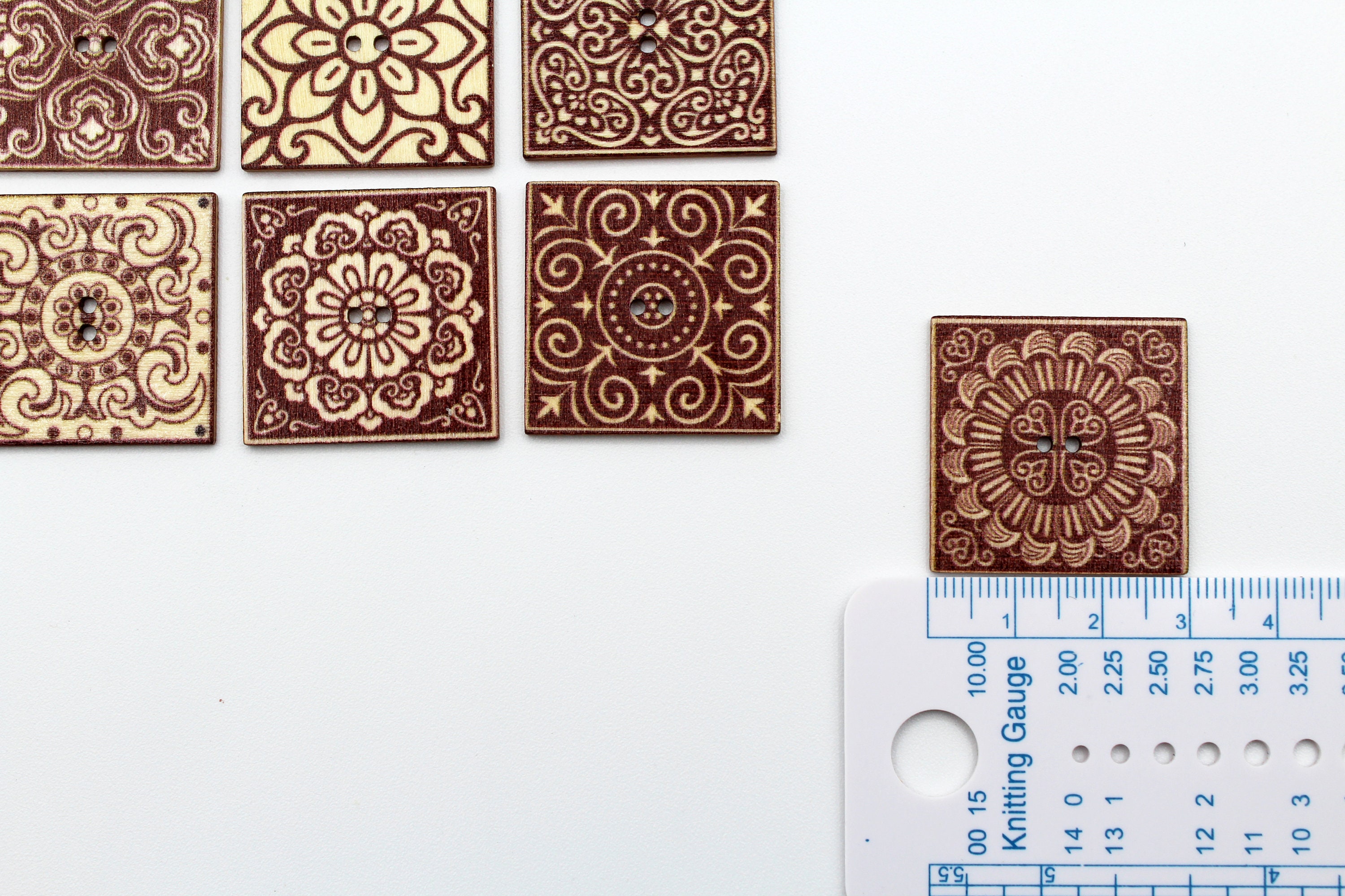 Square Buttons. Brown Mandala Tile Wooden Buttons. 8 Buttons - Etsy