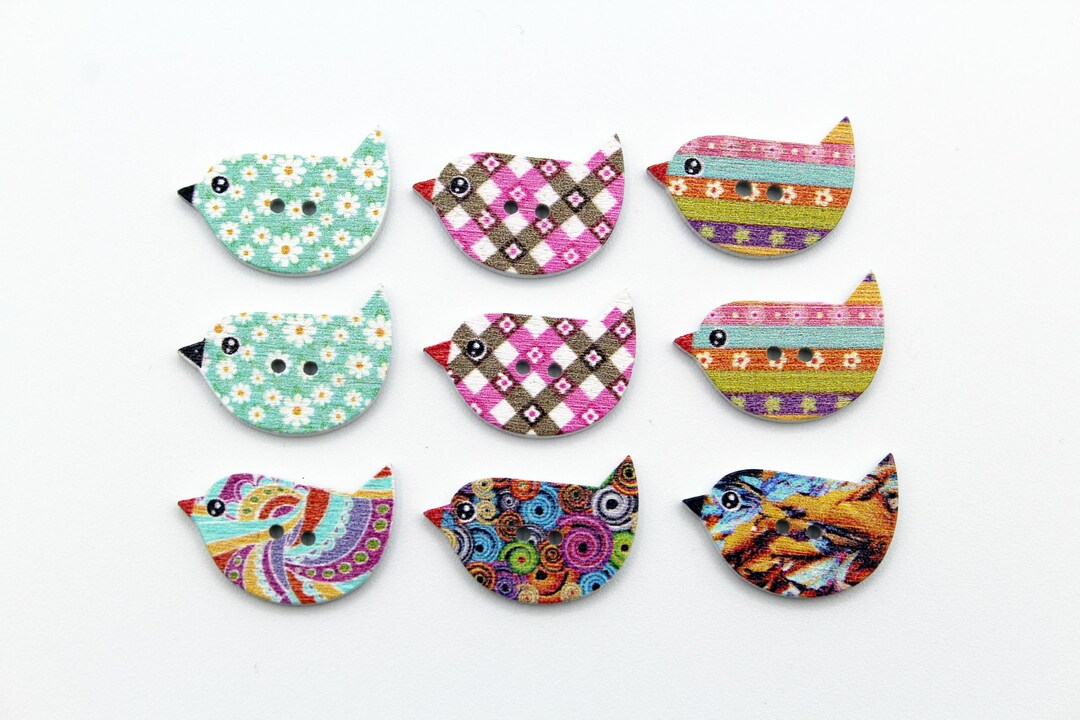 Bird Wooden Buttons. Craft Decorative Buttons. Set of 9 Buttons. - Etsy