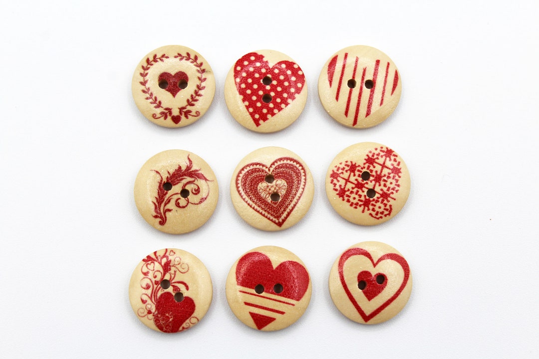 Heart Buttons. Red Heart Valentines Buttons. Painted Wooden Buttons. - Etsy