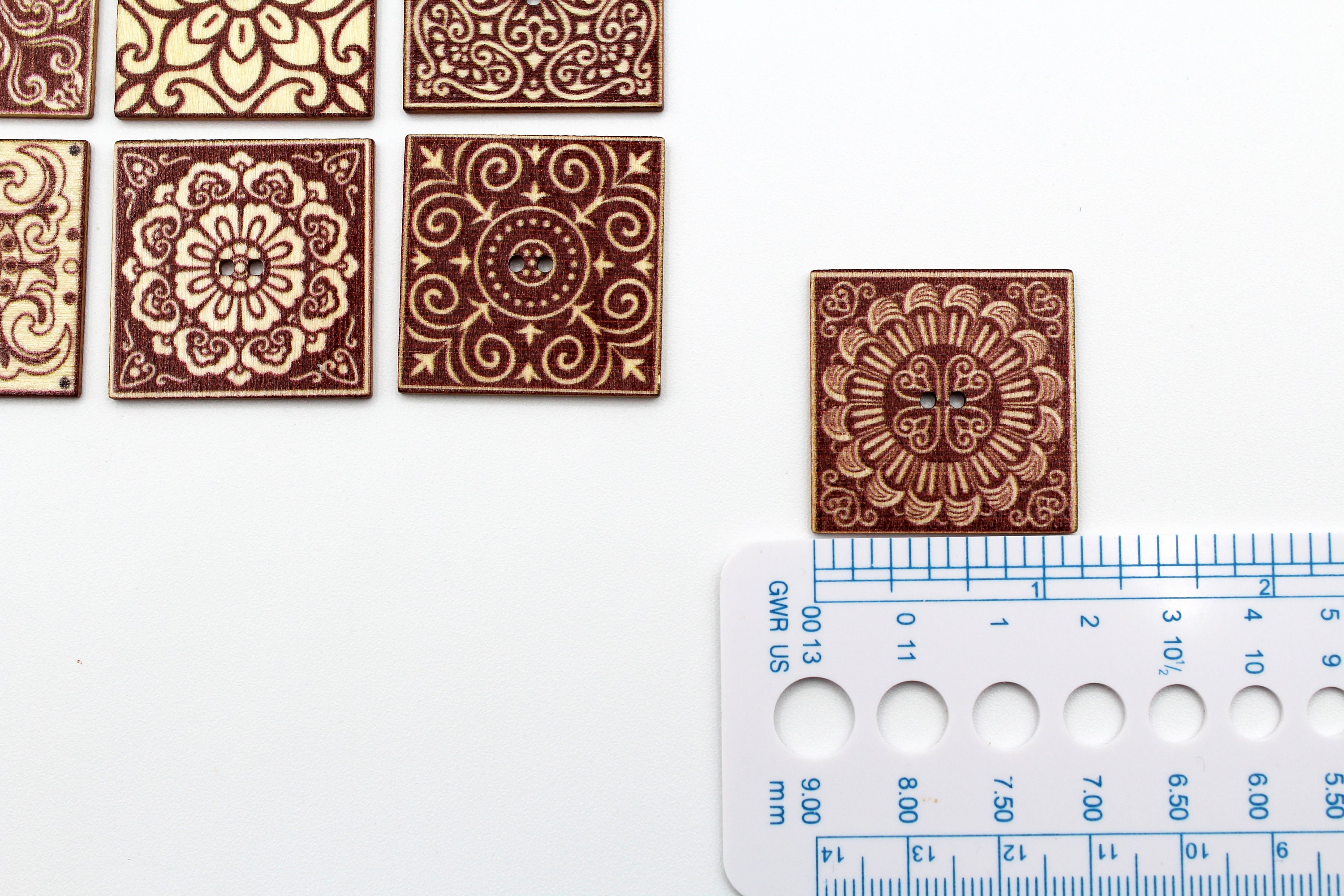 Square Buttons. Brown Mandala Tile Wooden Buttons. 8 Buttons - Etsy