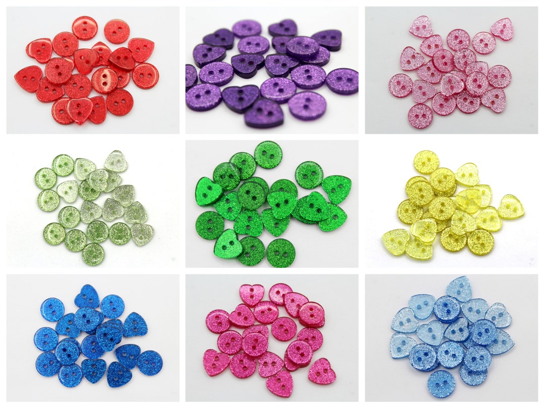 Glitter Resin Buttons Assortment, 10 Heart & 10 Round Sparkly Buttons ...