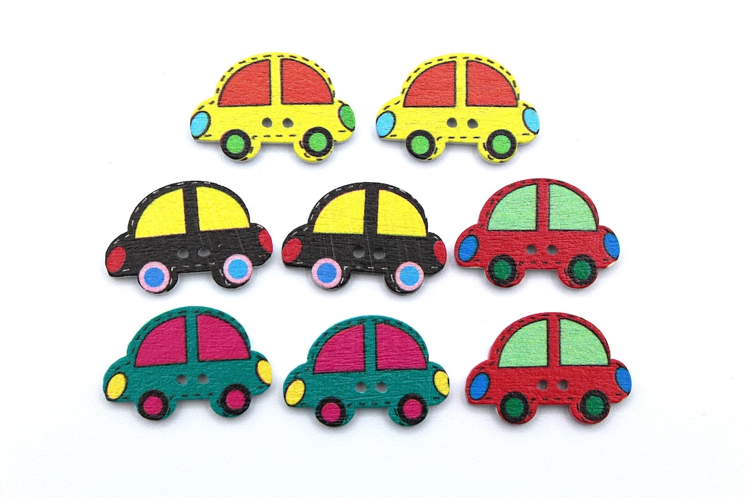 Car Buttons, Car Shape Wooden Buttons. Set of 8 Buttons or 16 Buttons ...
