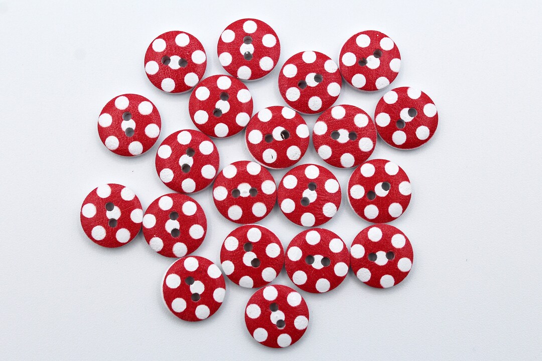 Small Polka Dot Buttons. Red and White 15mm 5/8 Inch Wooden Buttons. - Etsy
