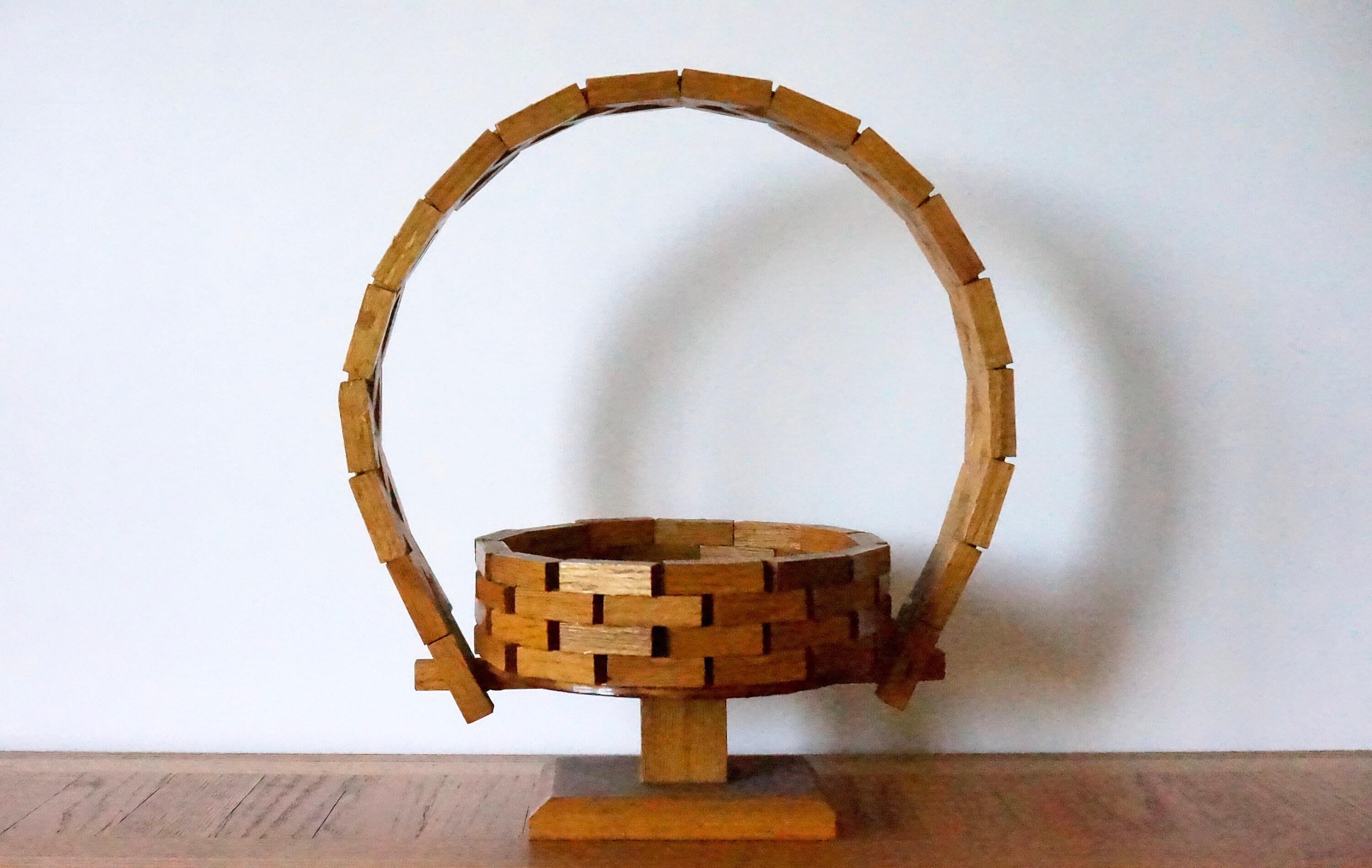 Antique Oak Basket Statue | Wood Pedestal Display - Etsy