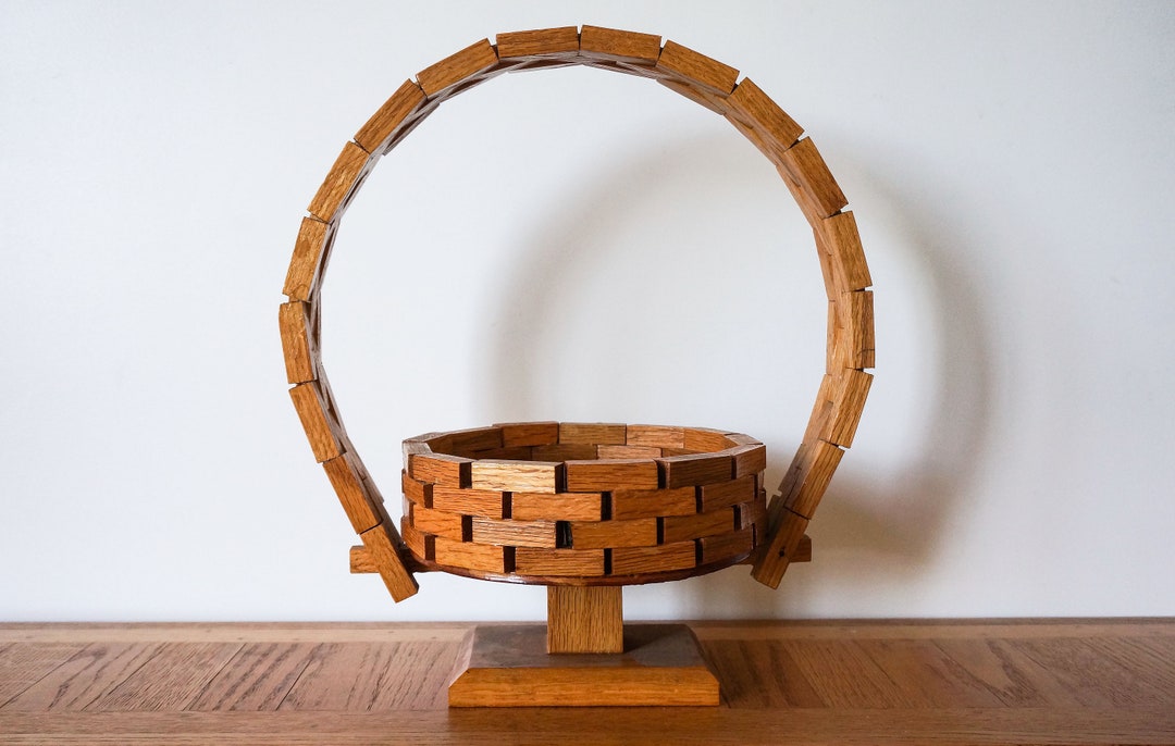 Antique Oak Basket Statue | Wood Pedestal Display - Etsy