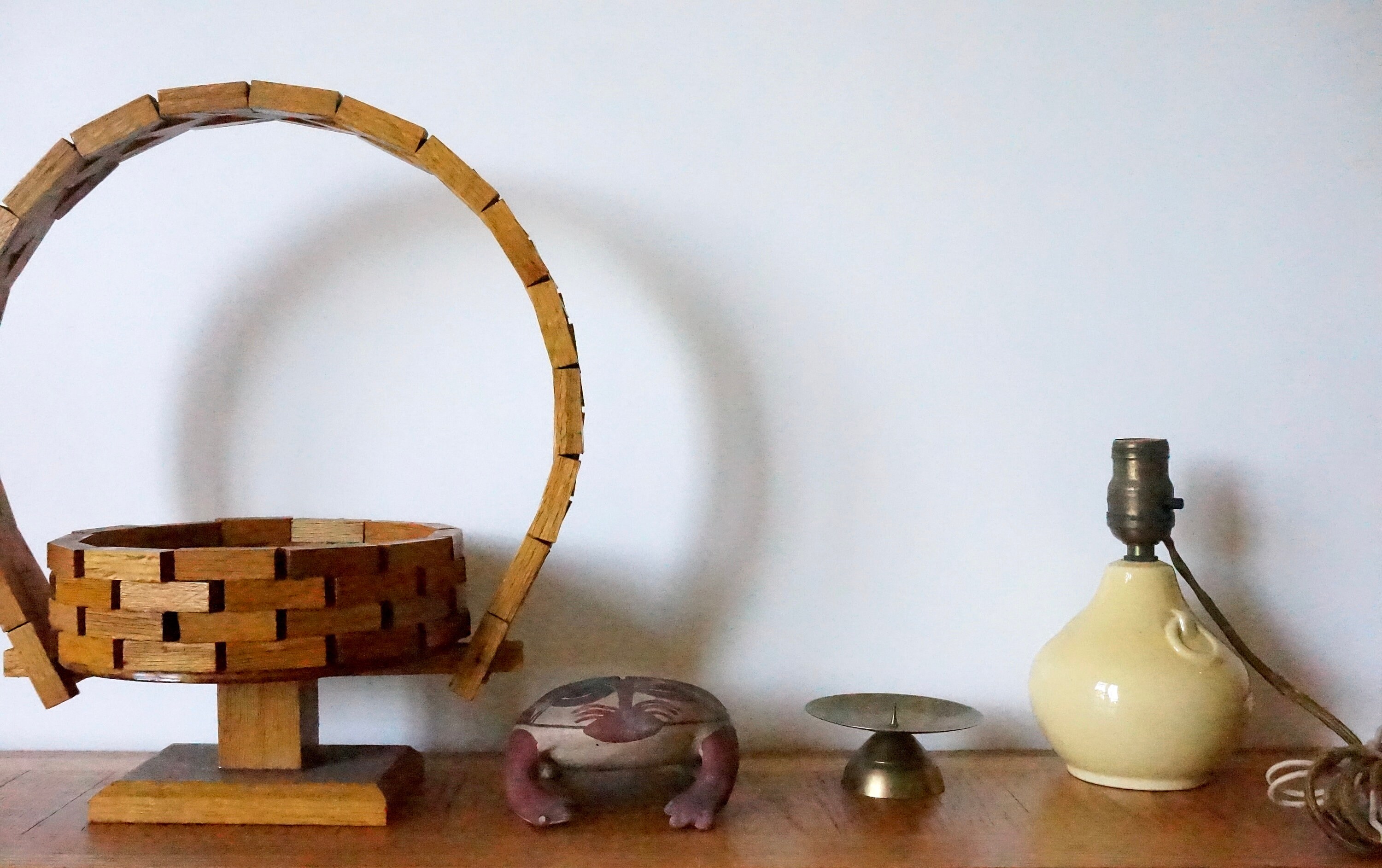 Antique Oak Basket Statue | Wood Pedestal Display - Etsy