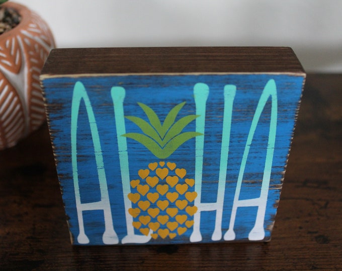 Rustic Blue Aloha Sign, Hawaii, Beach Sign, Island Decor, Chunky Beach ...