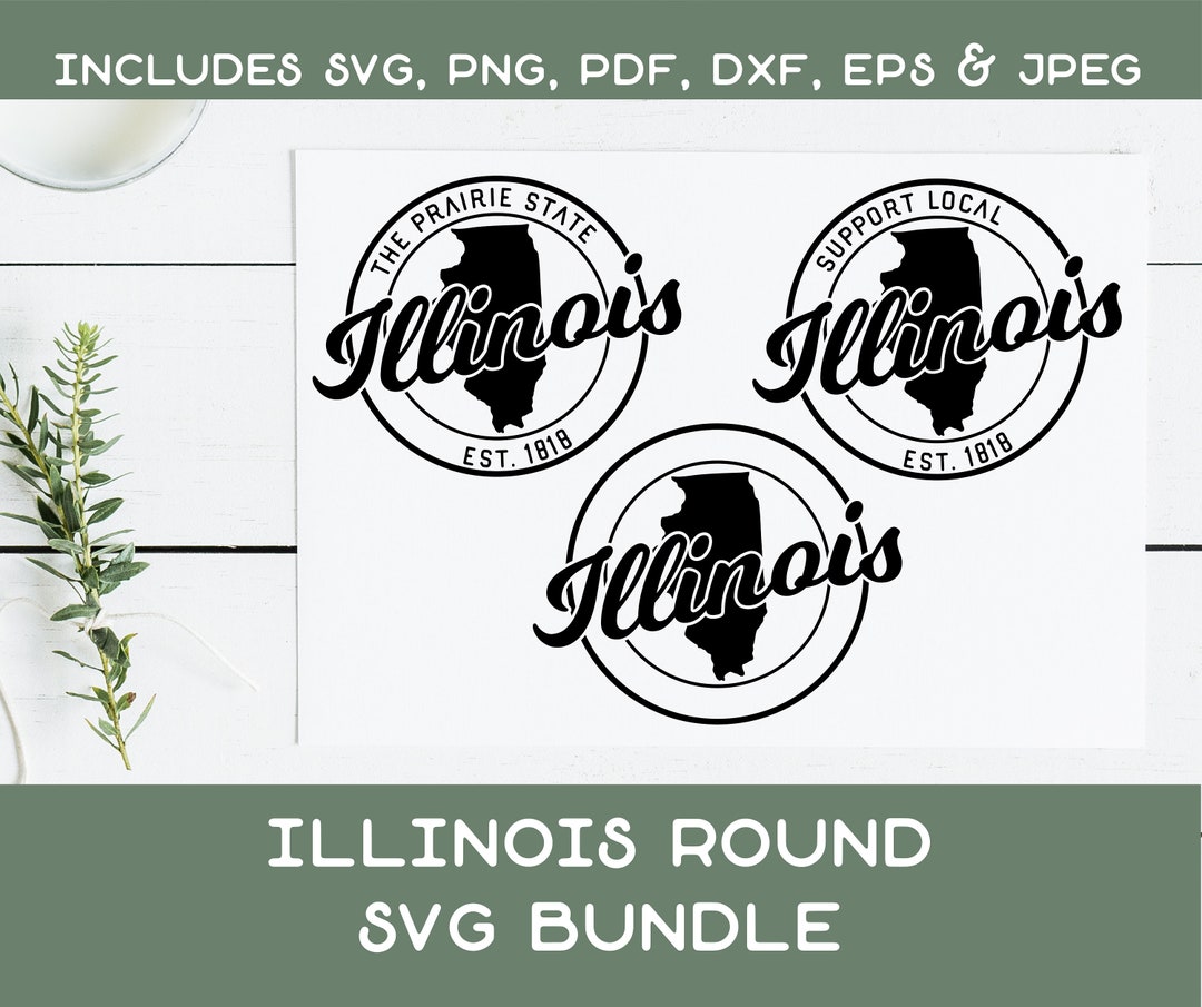 Illinois State SVG Bundle Round State Typography With Est - Etsy