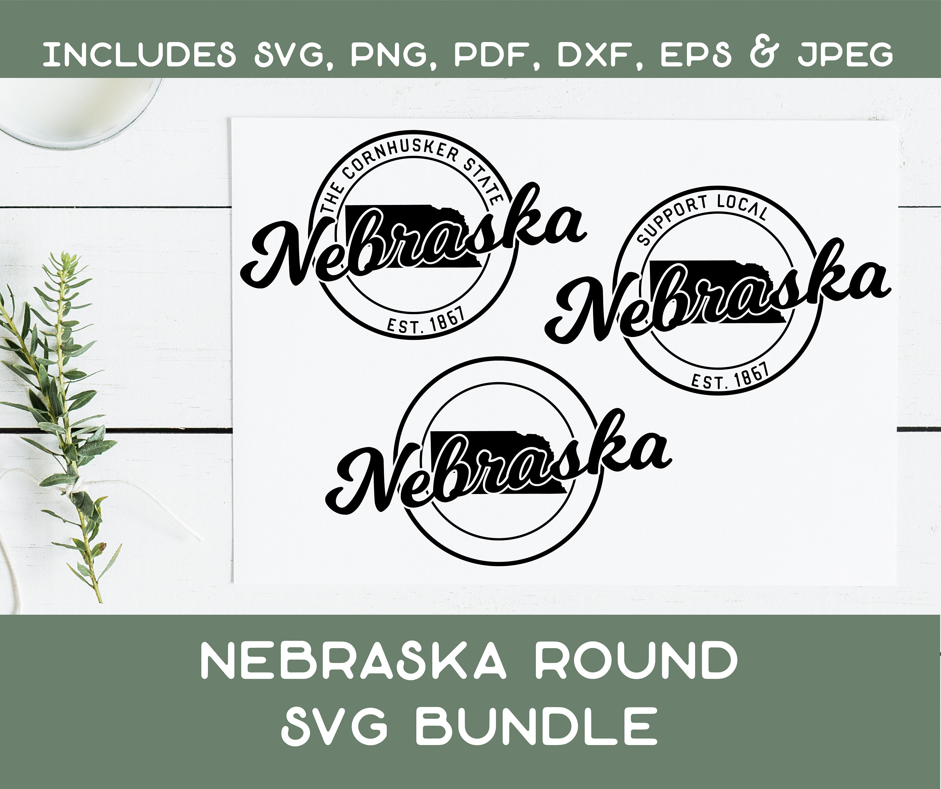 Nebraska State SVG Bundle Round State Typography with Est | Etsy