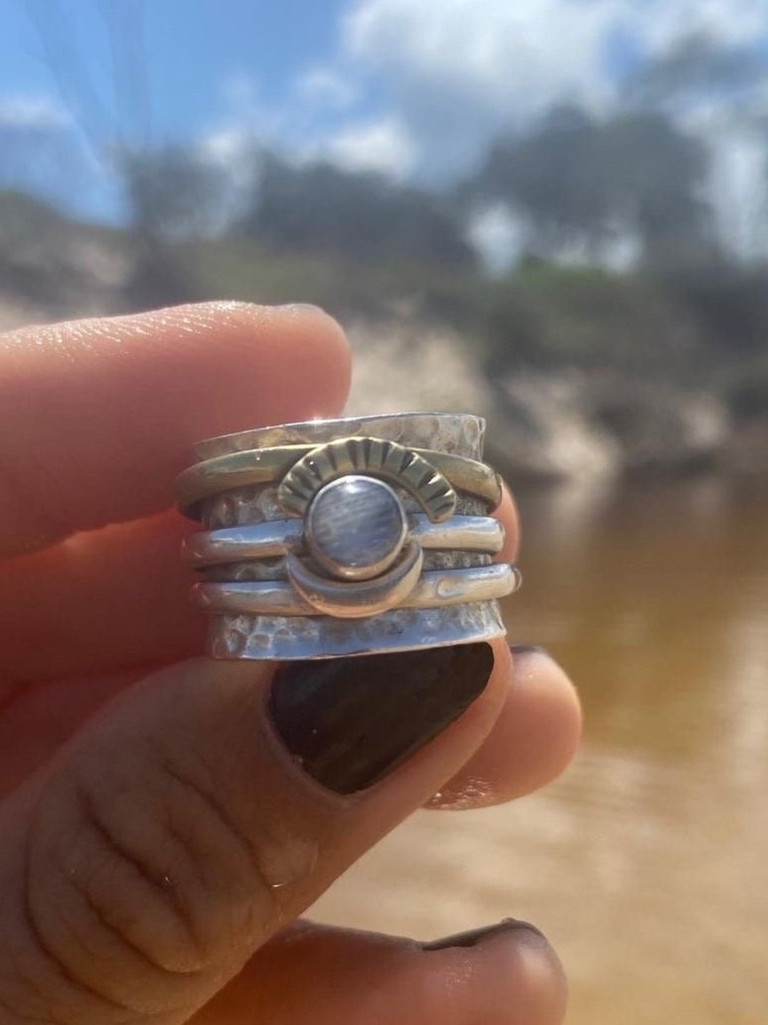 Sun & Moon Meditation Spinning Ring/ Moonstone Spinner Ring ...