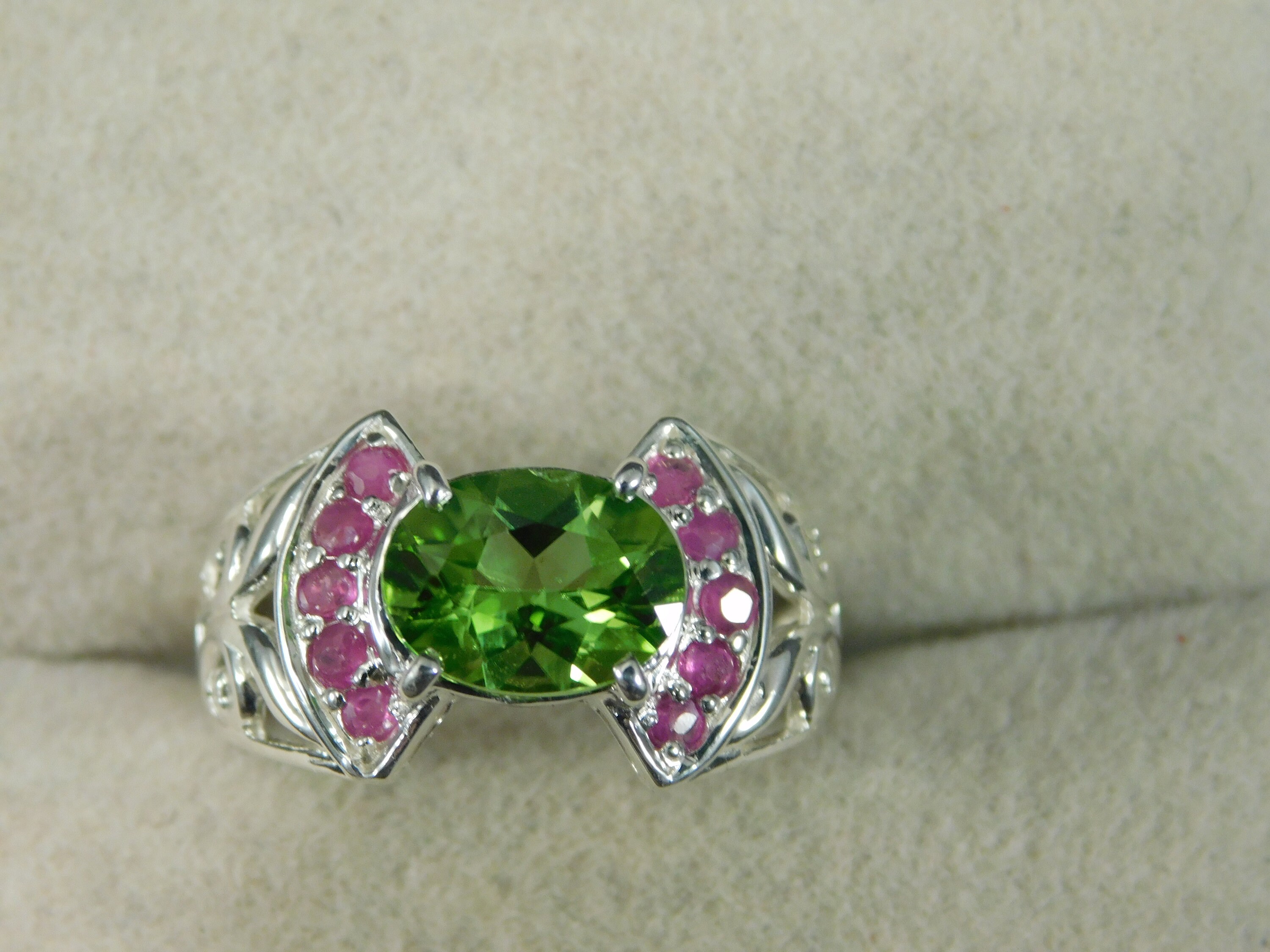 Custom 1.85 Ct. Oval Peridot and Ruby Ring Sterling Silver | Etsy
