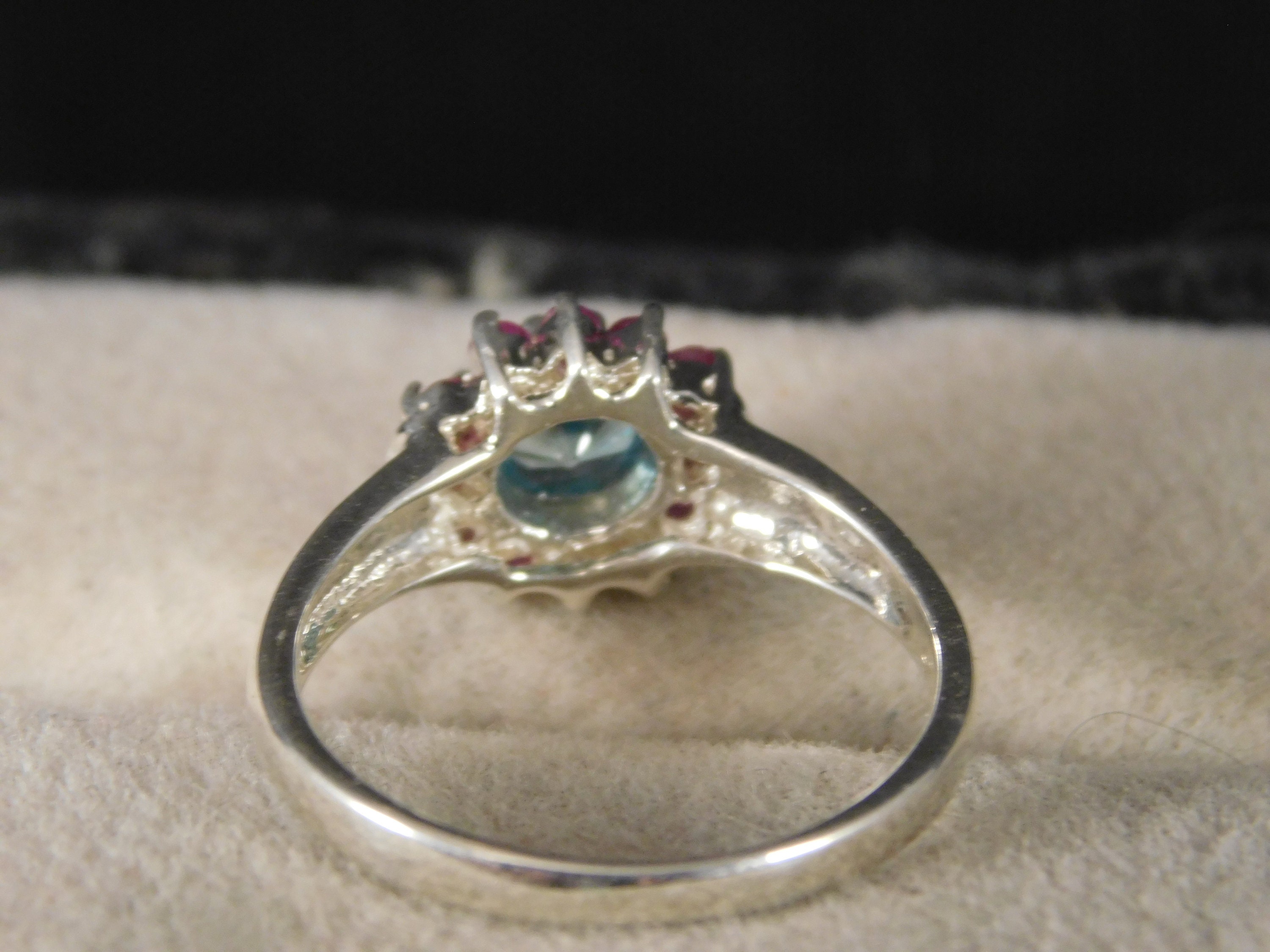 Custom 1.00 Ct. Round Blue Zircon and Ruby Ring Art Deco Style Sterling ...