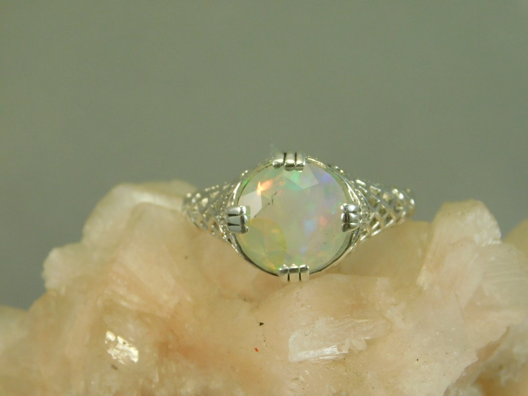 2.62 Ct. Round Faceted Opal Ring 1920's Style Sterling Silver - Etsy UK