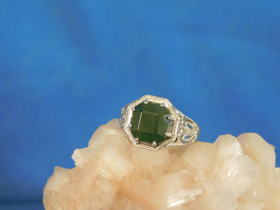 4.51 Ct. Octagonal Green Vesuvianite Ring Art Deco Style Filigree ...